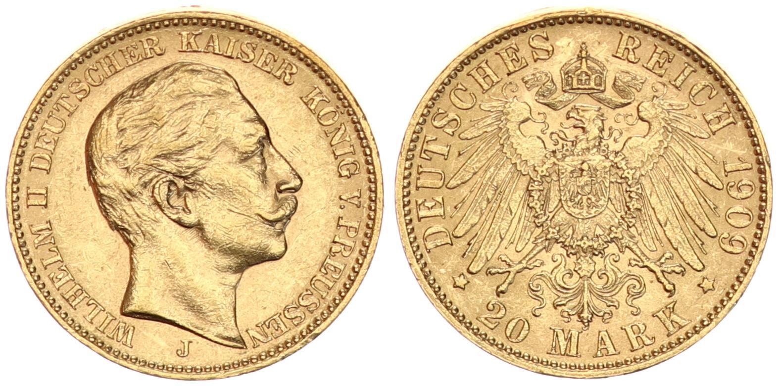 Preußen 20 Mark 1909 J Kaiser Wilhelm II. - 20 Reichsmark - Goldmark ss-vz/vz | MA-Shops