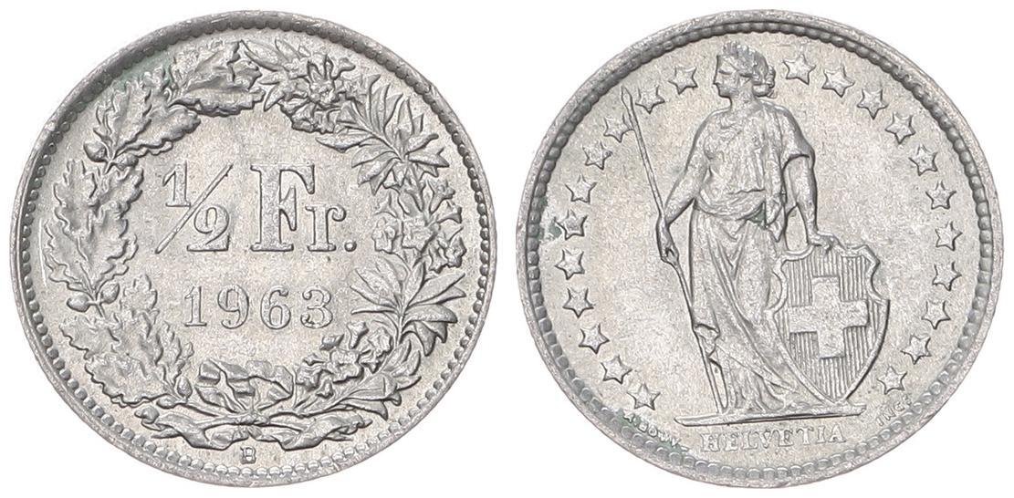 Schweiz 1/2 Franken 1963 B Silber prägefrisch | MA-Shops