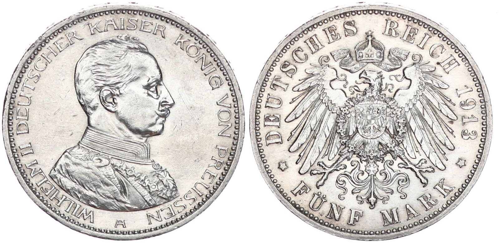 Deutsches Kaiserreich - Preußen 5 Mark 1913 A 5 Reichsmark Wilhelm II. in Uniform ss-vz/vz | MA ...