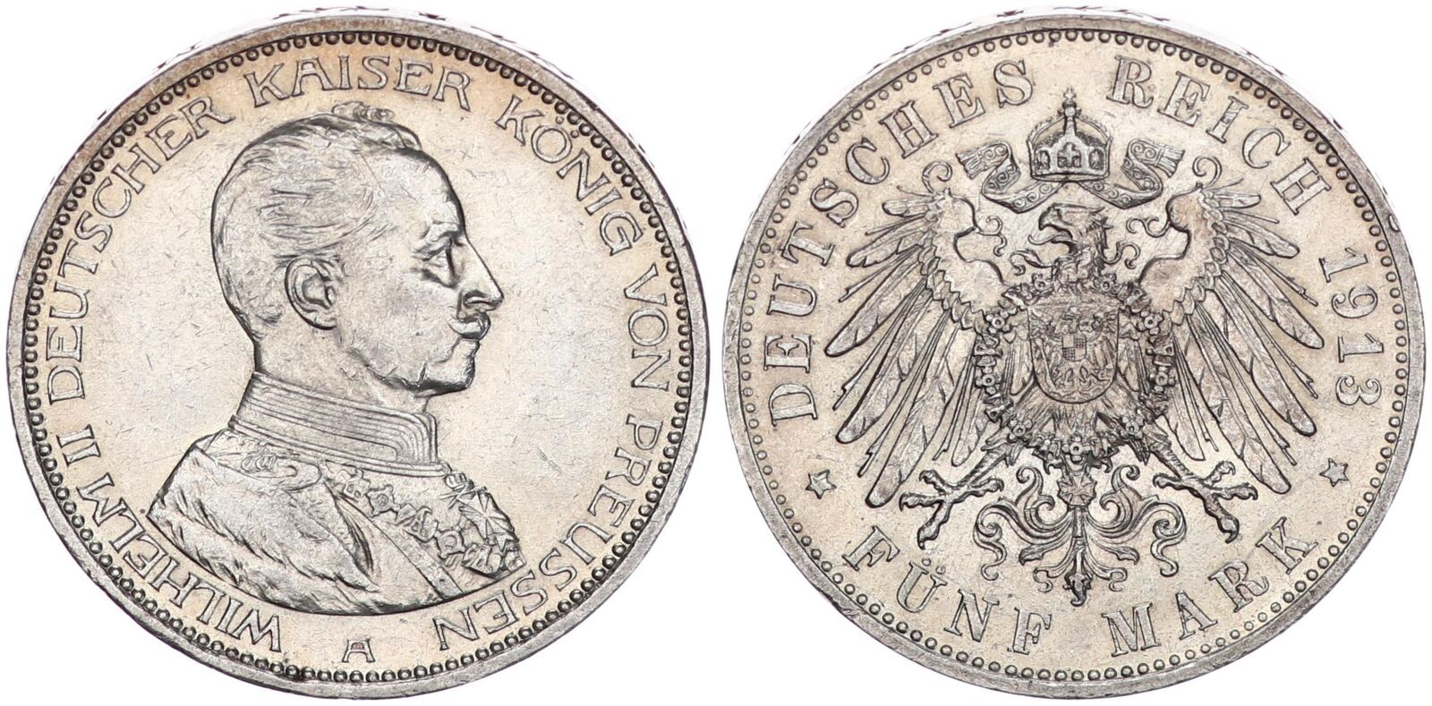 Deutsches Kaiserreich - Preußen 5 Mark 1913 A 5 Reichsmark Wilhelm II. in Uniform vz | MA-Shops