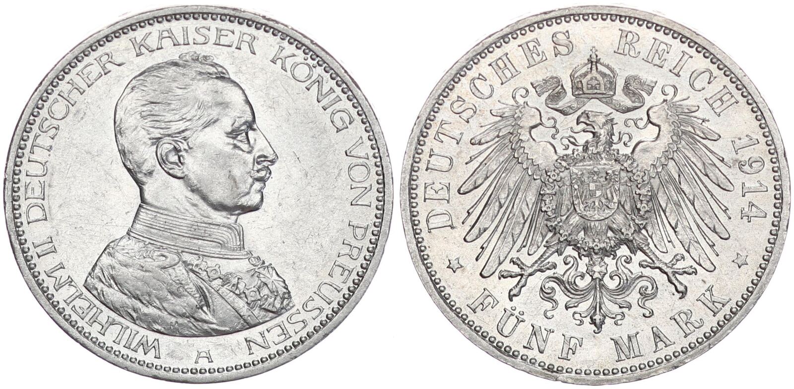 Deutsches Kaiserreich - Preußen 5 Mark 1914 A 5 Reichsmark Wilhelm II. in Uniform vz | MA-Shops