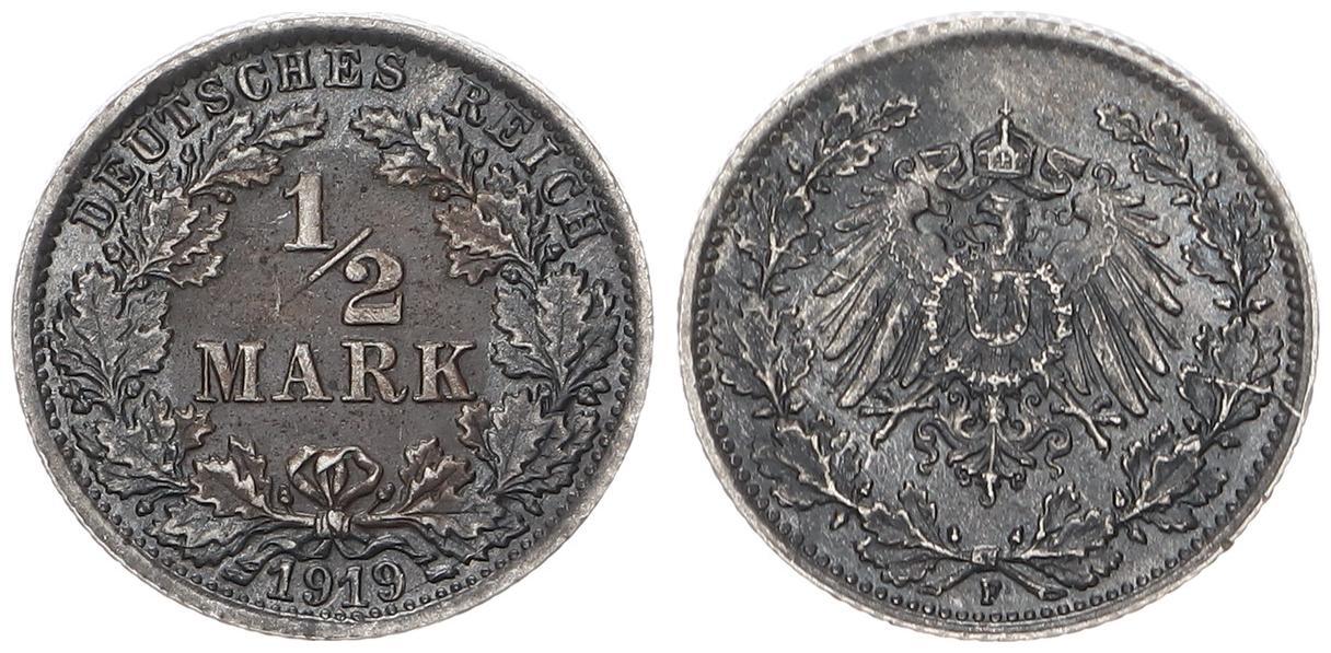 Kaiserreich 1 2 Mark 1919 F Silber Vz Geschw rzt MA Shops kaiserreich-1-2-mark-1919-f-silber-vz-geschw-rzt-ma-shops