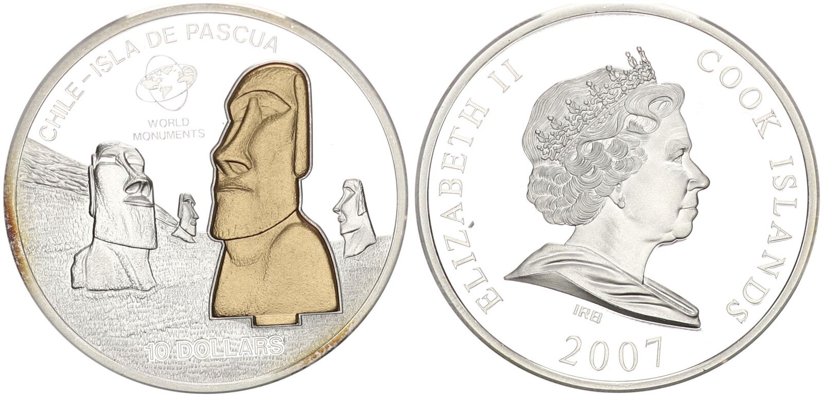 Cook Islands 10 Dollar 2007 Skulpturmünze - Isla de Pascua PP in Kapsel ...