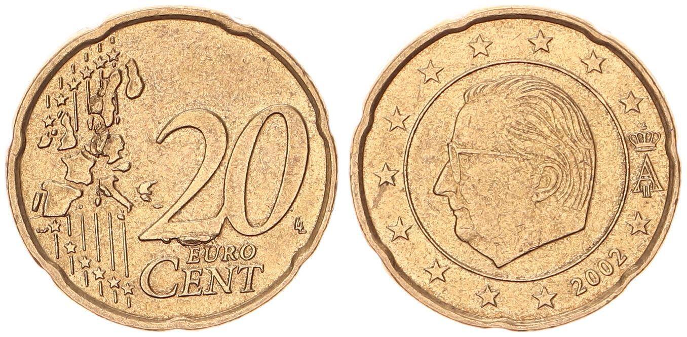 Belgien 20 Cent 2002 Fehlprägung Kursmünze Material unter der Wertzahl ...