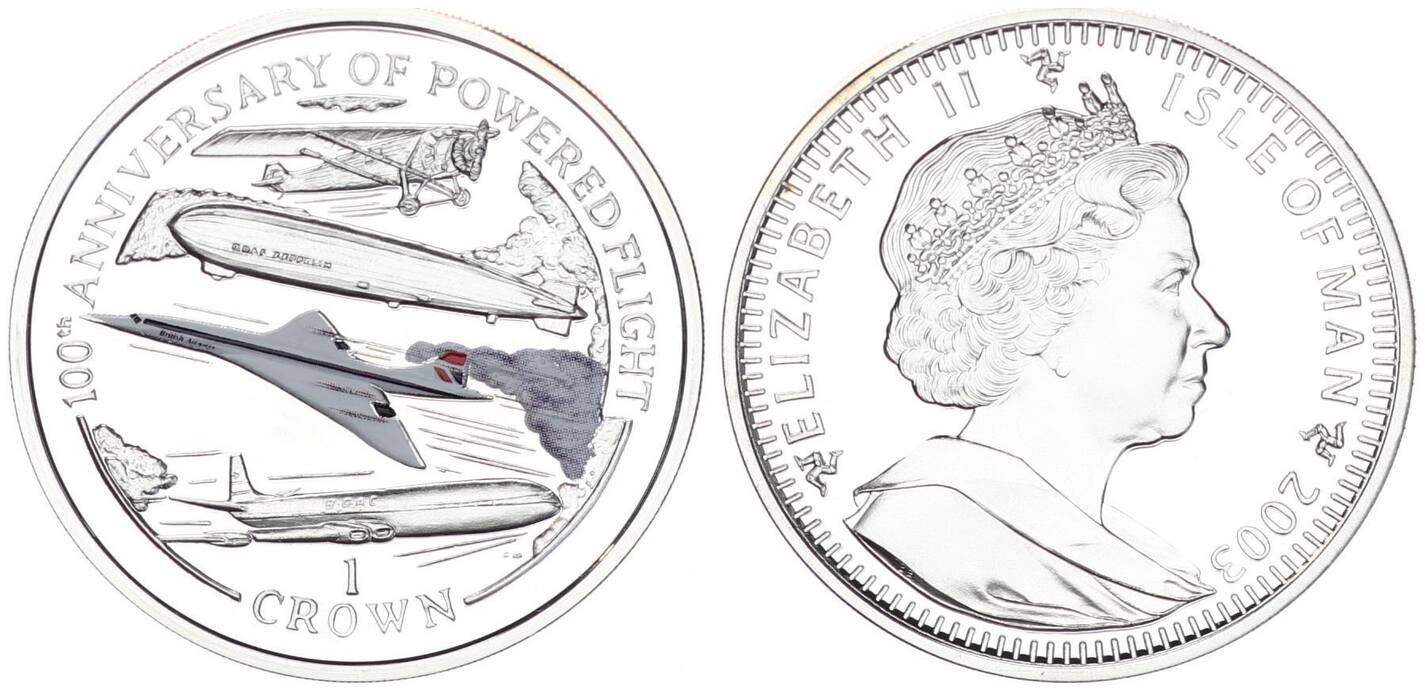 Isle of Man 1 Crown 2003 100 Jahre motorisiertes fliegen - Flugzeug ...