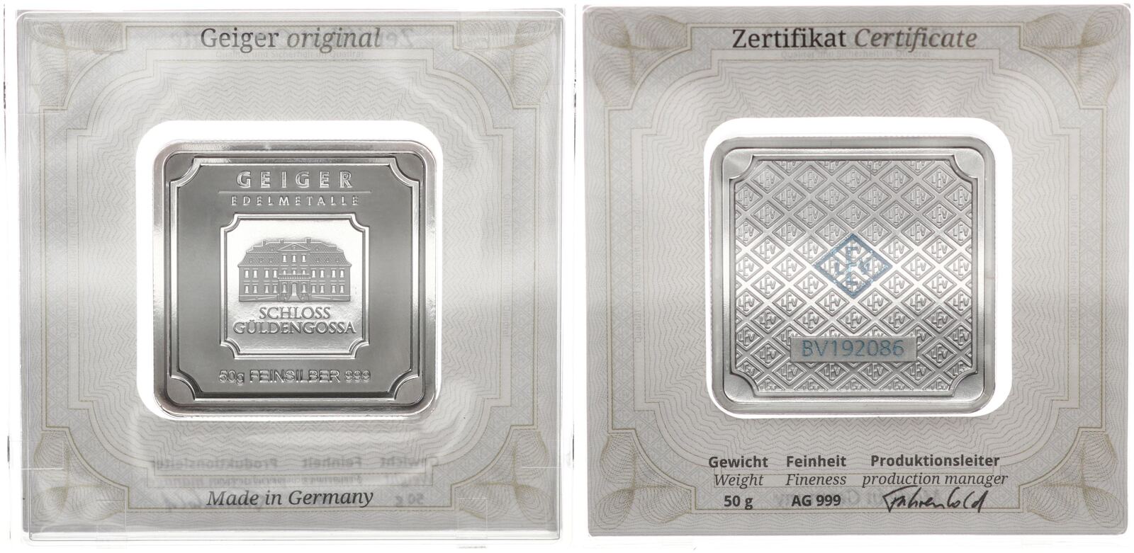 Deutschland BRD 50 g Barren ohne Jahr, ca. 2015 Geiger Edelmetalle ...