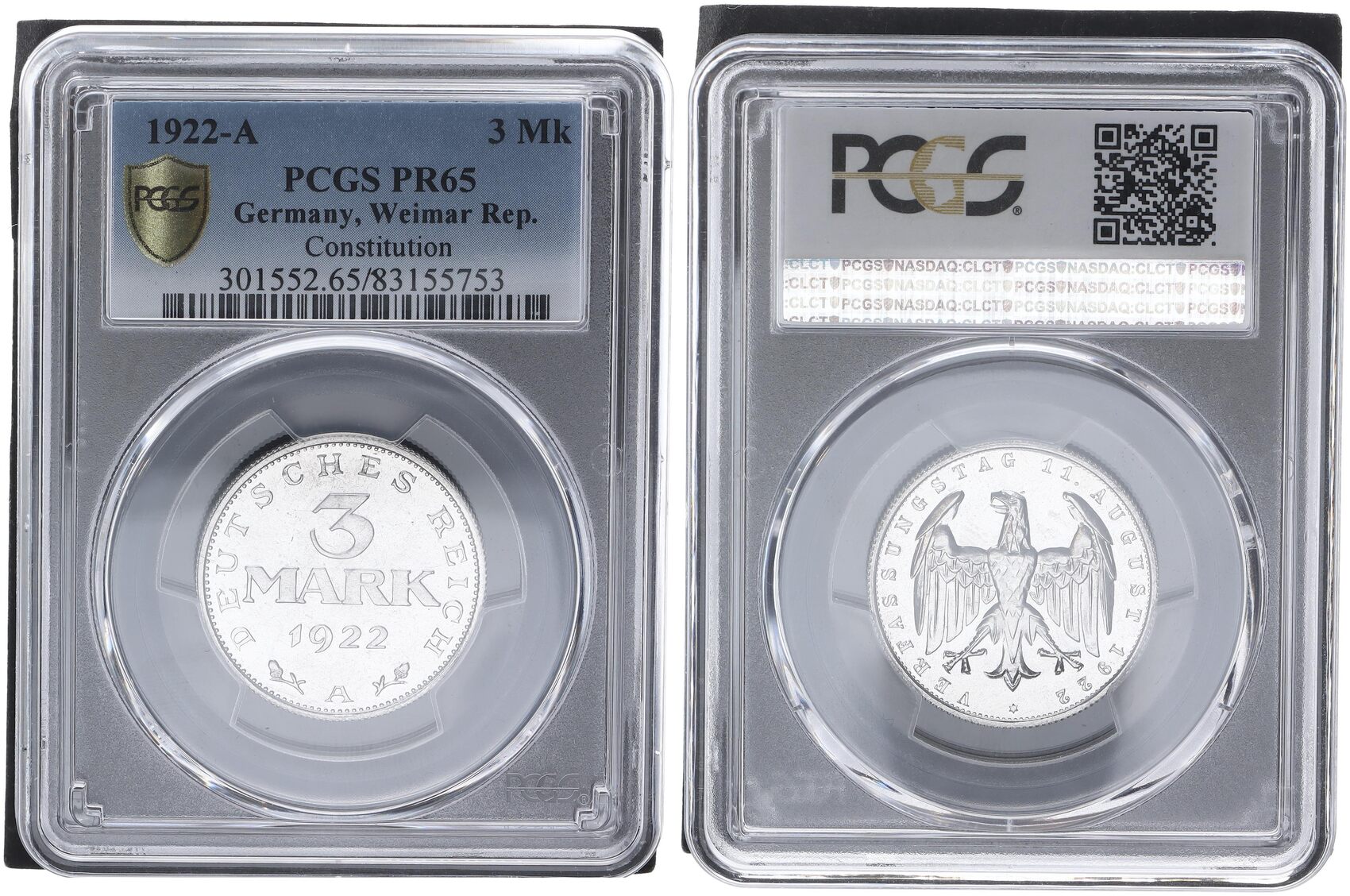 Deutschland / Weimar / Inflation 3 Mark 1922 A Aluminium J.303 Polierte ...