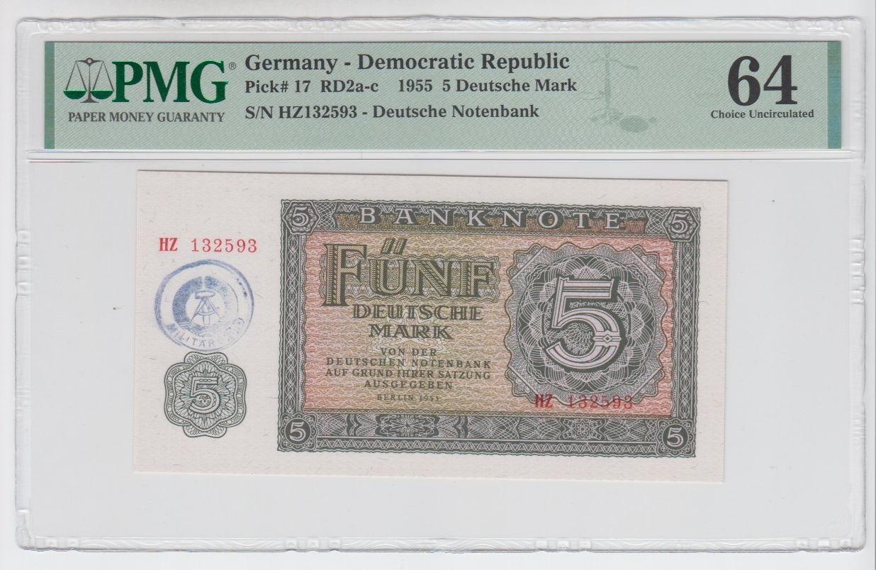 Deutschland / DDR FÜNF Deutsche Mark Militärgeld 1955 Banknote Fünf ...
