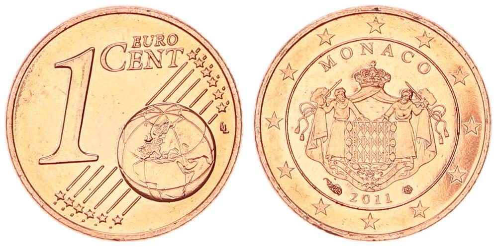 Monaco 1 Cent 2011 Kursmünze Seltenes Jahr !!! prägefrisch | MA-Shops