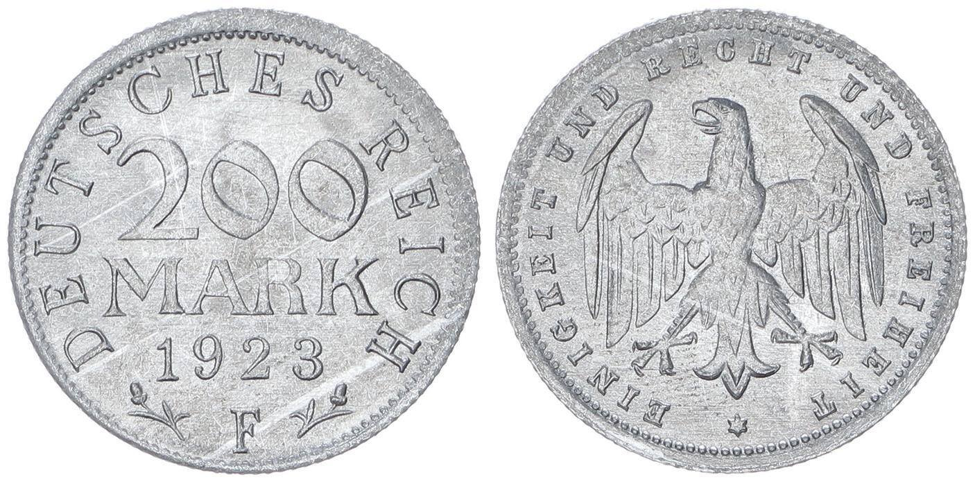 Deutschland Weimar 200 Mark, Fehlprägung 1923 F Inflationszeit leicht ...
