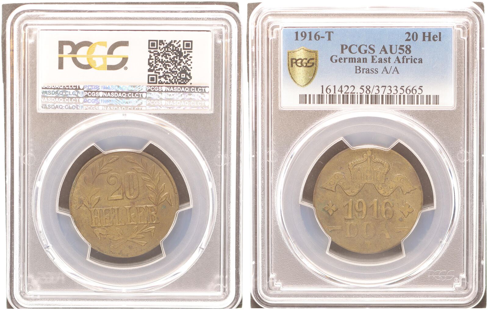 Deutsch-Ostafrika 20 Hel 1916-T DOA J.724 b Messing PCGS AU58 vz | MA-Shops