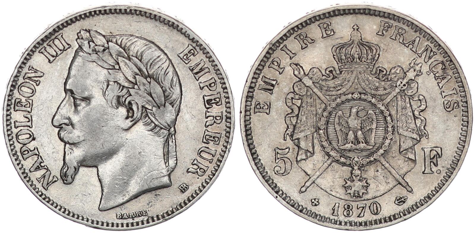 Frankreich 5 Franc 1870 BB Königreich - Strassburg- Napoleon III ss ...