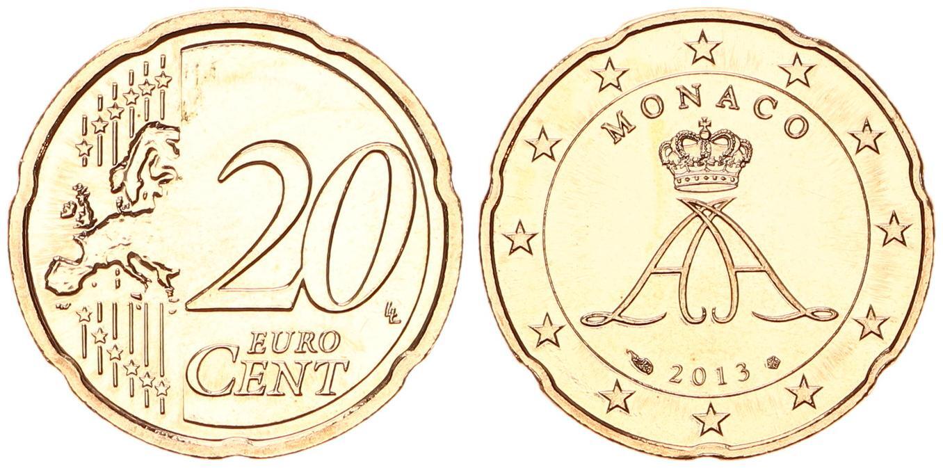 Monaco 20 Cent 2013 Kursmünze Seltenes Jahr !!! Auflage 10.000 ...