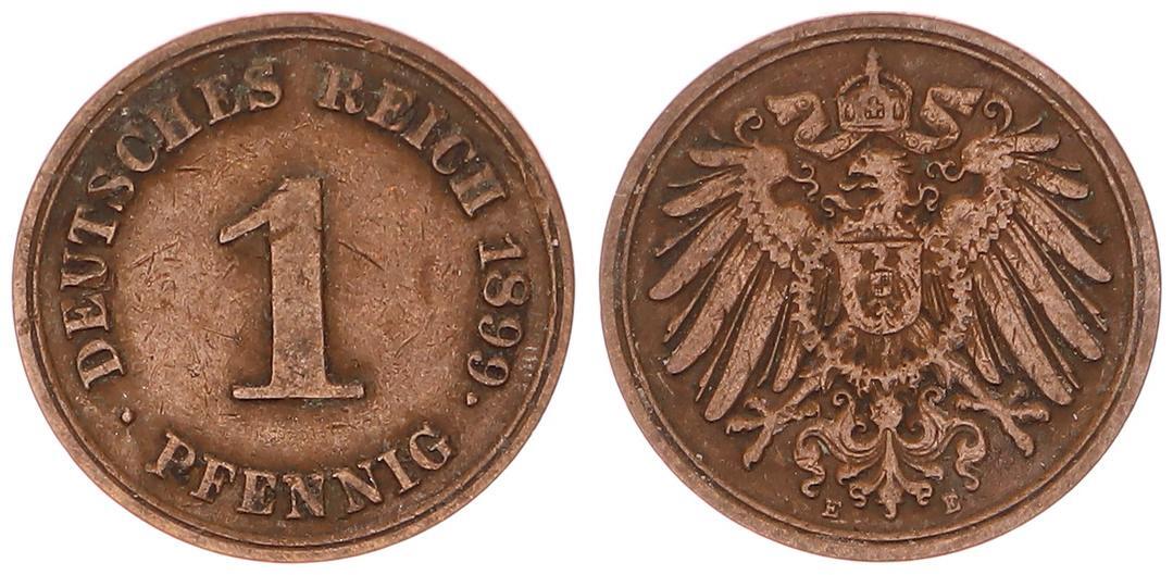 Deutschland / Kaiserreich 1 Pfennig 1899 E J.10 großer Adler ss | MA-Shops