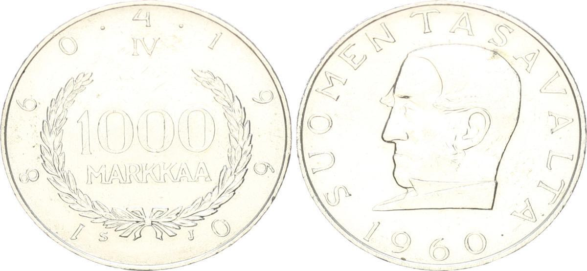 Finnland 1000 Markkaa 1960 SJ. 100 Jahre Währungsgesetz prfr. | MA-Shops