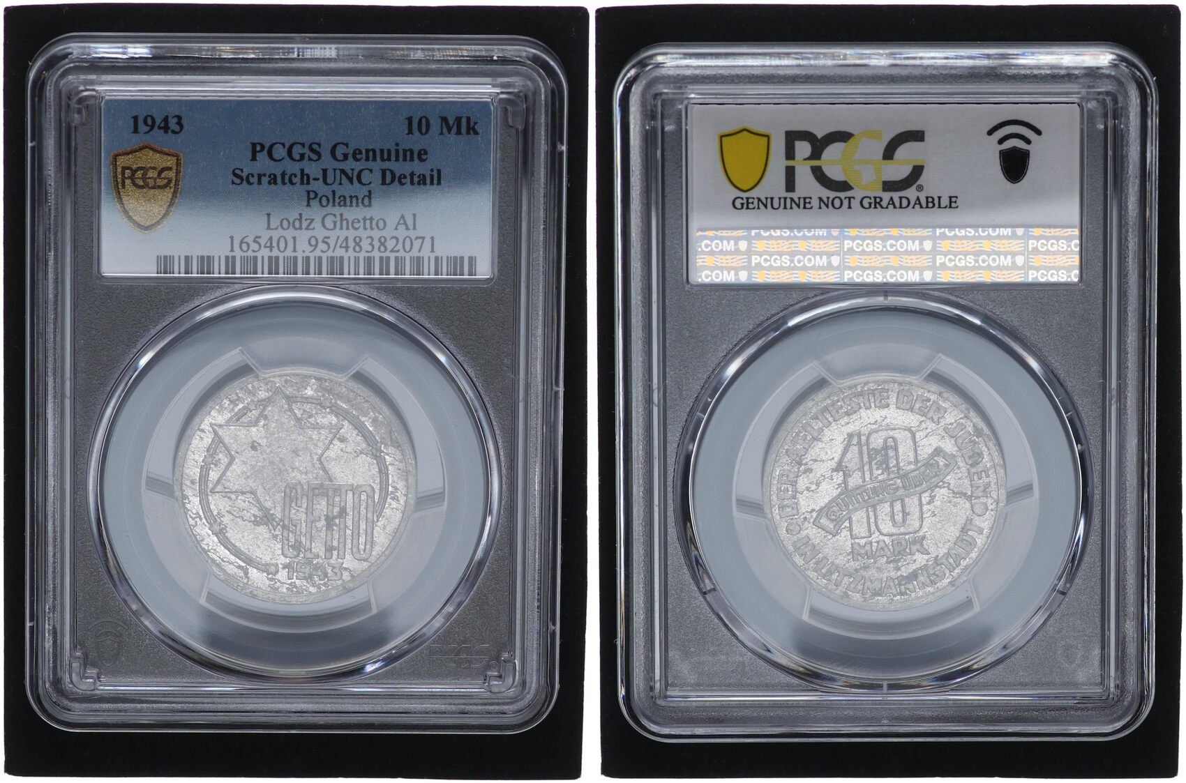 Poland 10 Mark 1943 10 Mk Lodz Ghetto Al Genuine - UNC Details (95 - Scratch) | MA-Shops