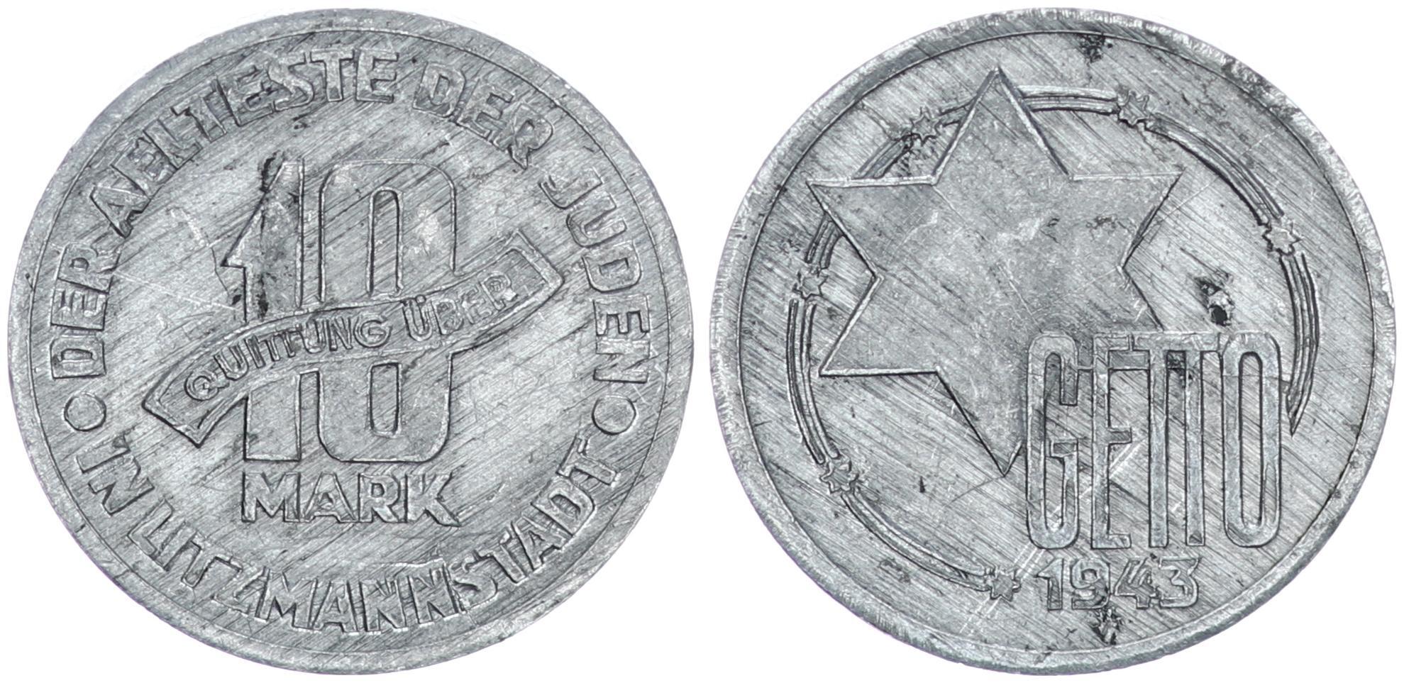 Deutschland / Polen / Getto Litzmannstadt 10 Mark (mit Echtheitszertifikat und Fachbuch ) 1943 ...