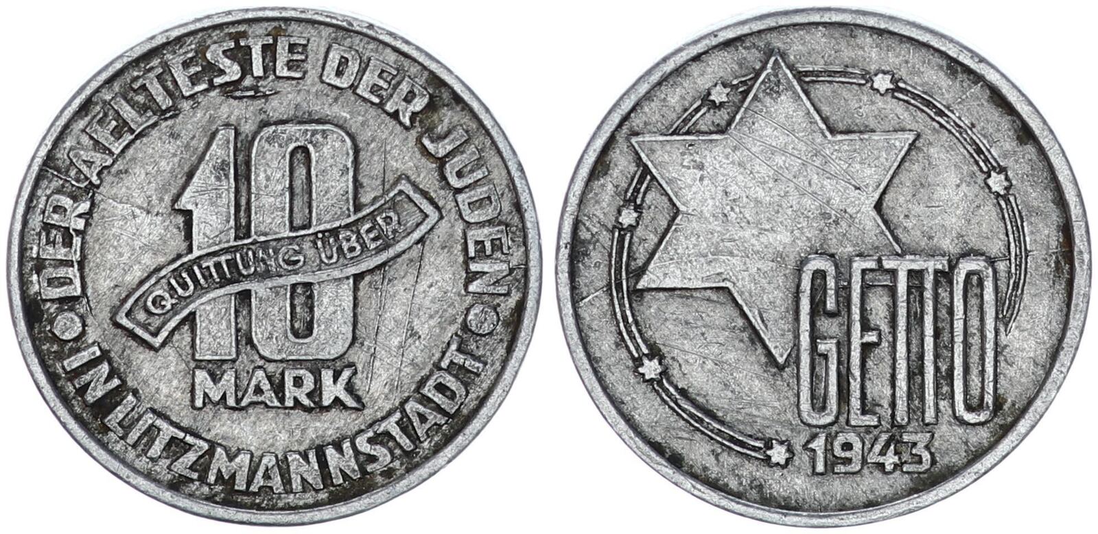 Deutschland / Polen / Getto Litzmannstadt 10 Mark (mit Echtheitszertifikat und Fachbuch ) 1943 ...