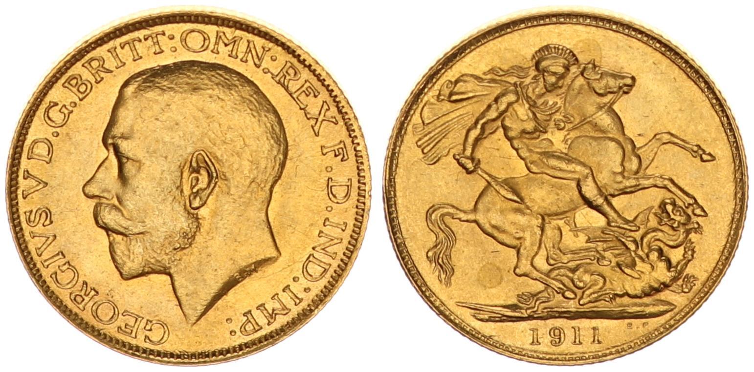 Großbritannien 1 Sovereign 1911 GB England- König Georg V f.st/vz-st ...