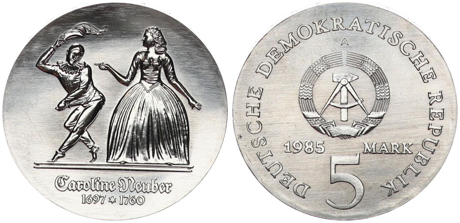 Deutschland - DDR 5 Mark 1985 Caroline Neuber - Deutsche Demokratische ...