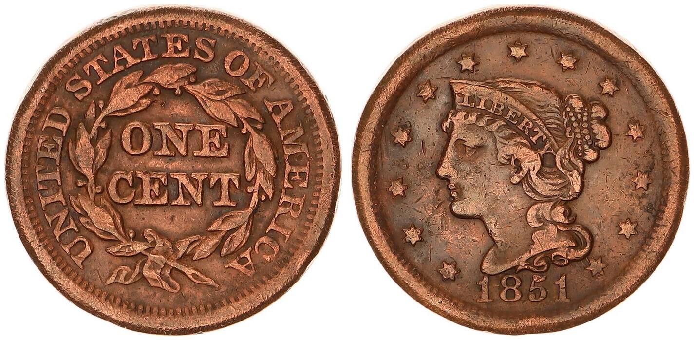 USA One Cent 1851 Braided Hair * ss | MA-Shops