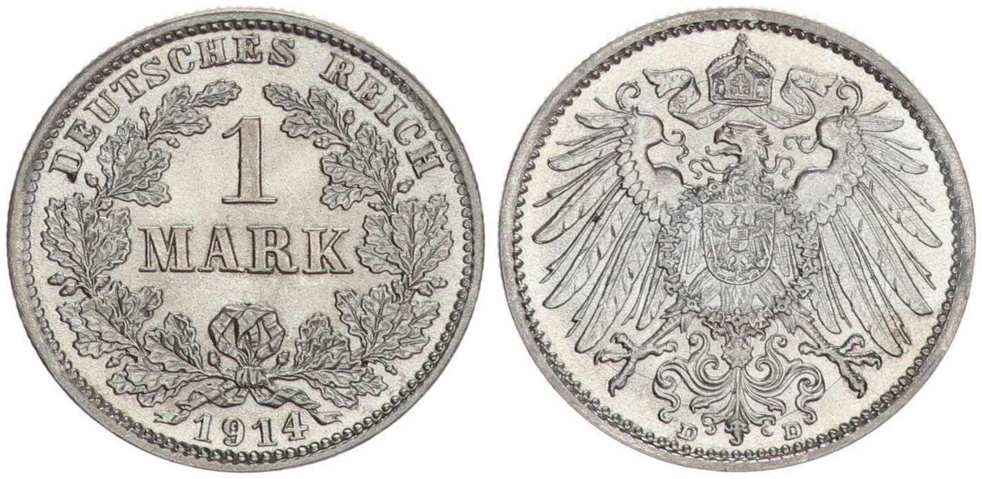 Deutsches Kaiserreich 1 Mark 1914 D Reichsmark f.st/st | MA-Shops