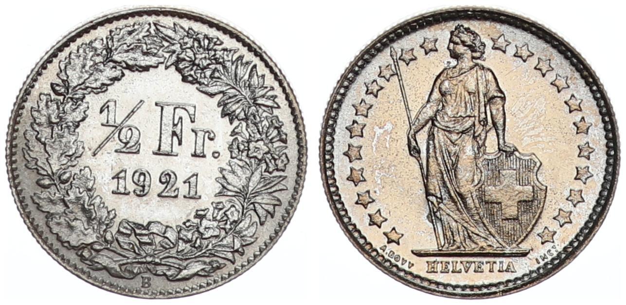 1921 B Schweiz 1/2 Franken vz-st | MA-Shops