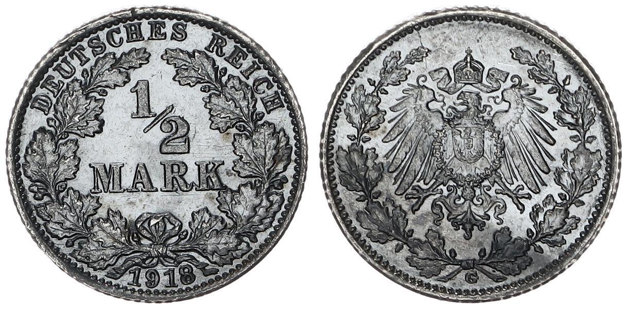 Kaiserreich 1/2 Mark 1918 G prfr.-st, geschwärzt | MA-Shops