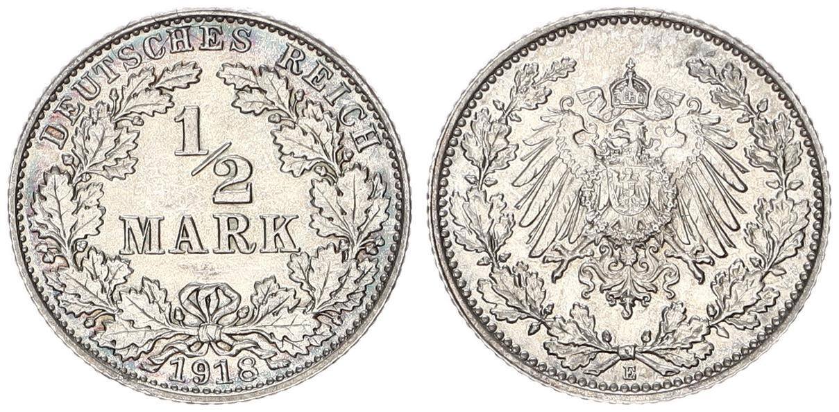 Kaiserreich 1/2 Mark 1918 E prfr. | MA-Shops