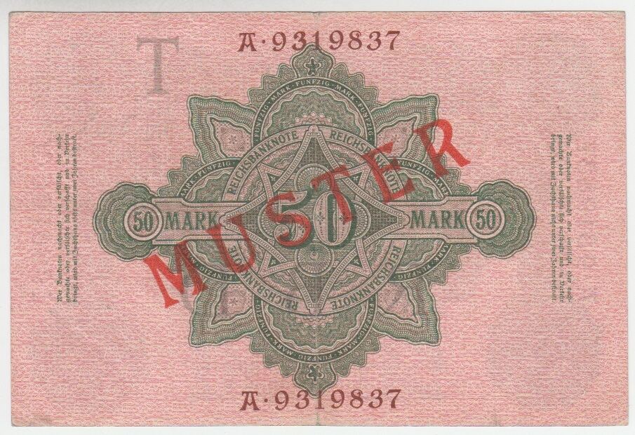 50 Mark Banknote - Muster Deutschland, 50 Mark Banknote, 21. April 1910 ...