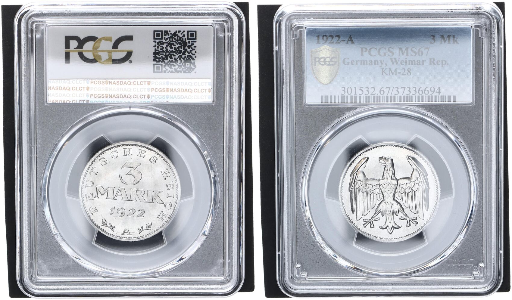 Germany, Weimar Rep. 3 Mark 1922-A Inflation J.302 PCGS MS67 ...