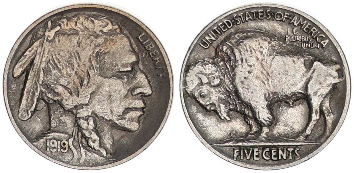 USA Vereinigte Staaten 5 Cent 1919 Buffalo Büffel ss-vz | MA-Shops