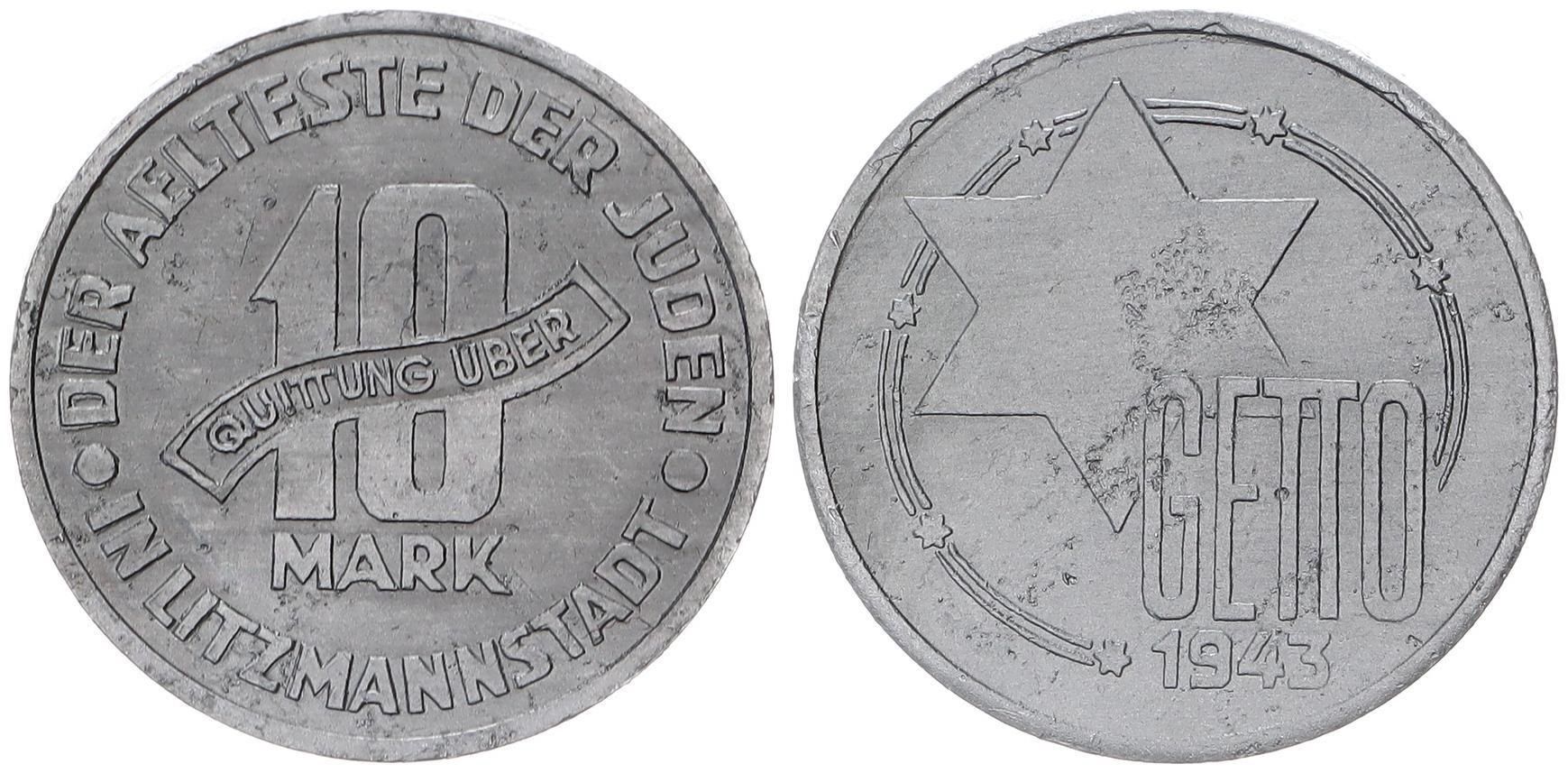 Deutschland / Polen / Getto Litzmannstadt 10 Mark (mit Echtheitszertifikat und Fachbuch ) 1943 ...