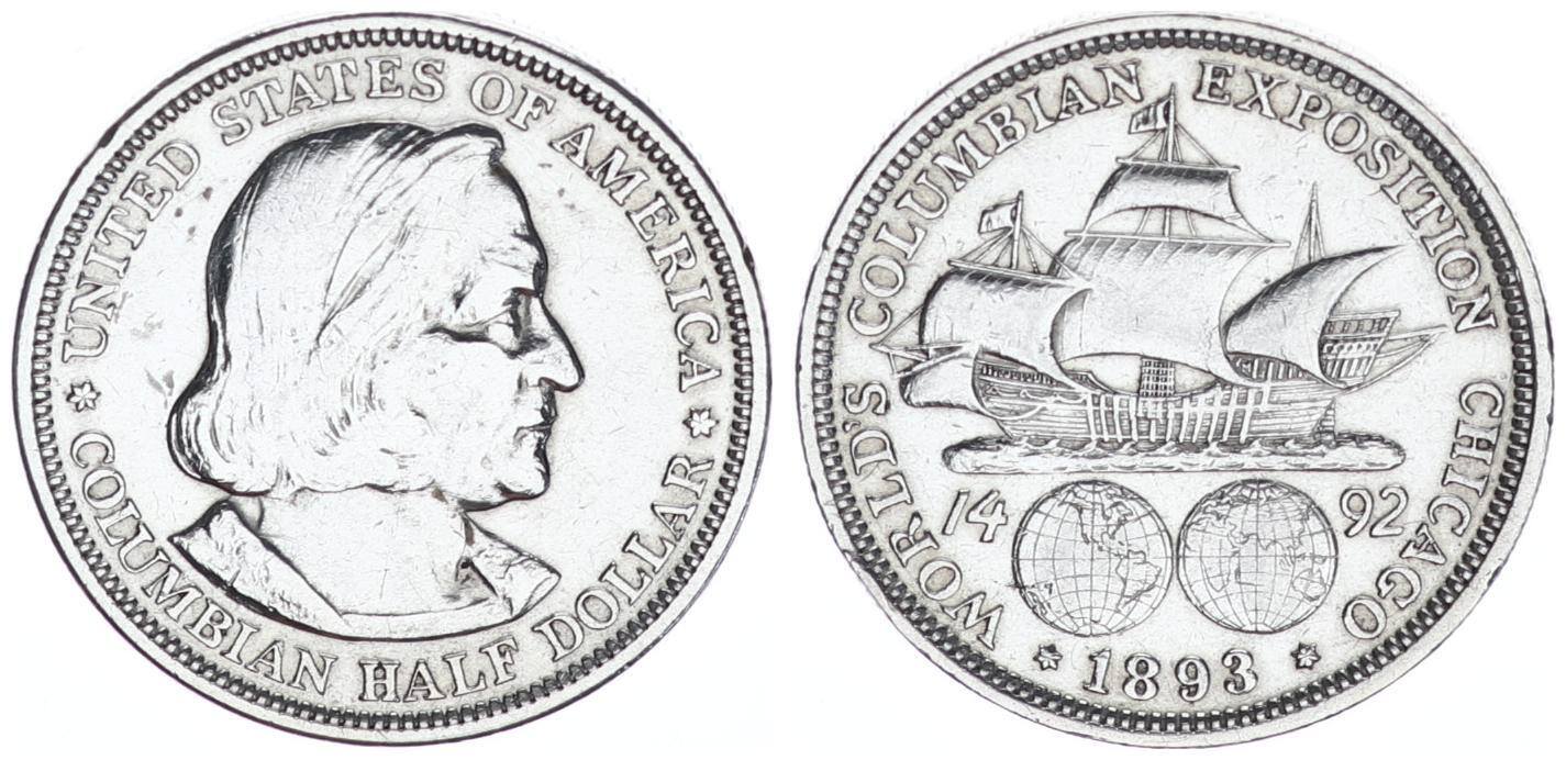 1893 USA Columbian Half Dollar Columbia Exposition 1/2 Dollar Chicago ...