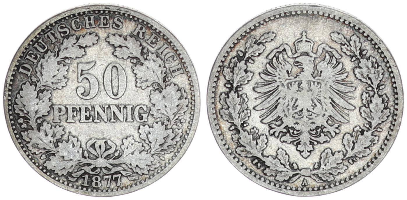 Kaiserreich 50 Pfennig 1877 A kleiner Adler fast ss | MA-Shops