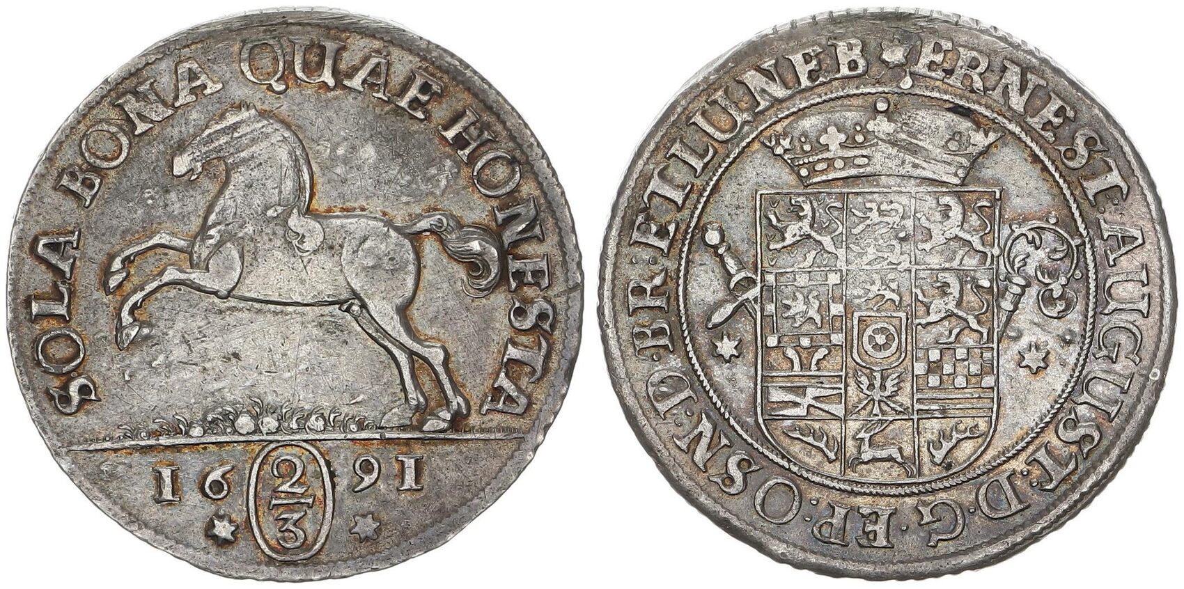 Braunschweig-Lüneburg 2/3 Taler 1691 Roß-Gulden Ernst August 1679-1698 ...