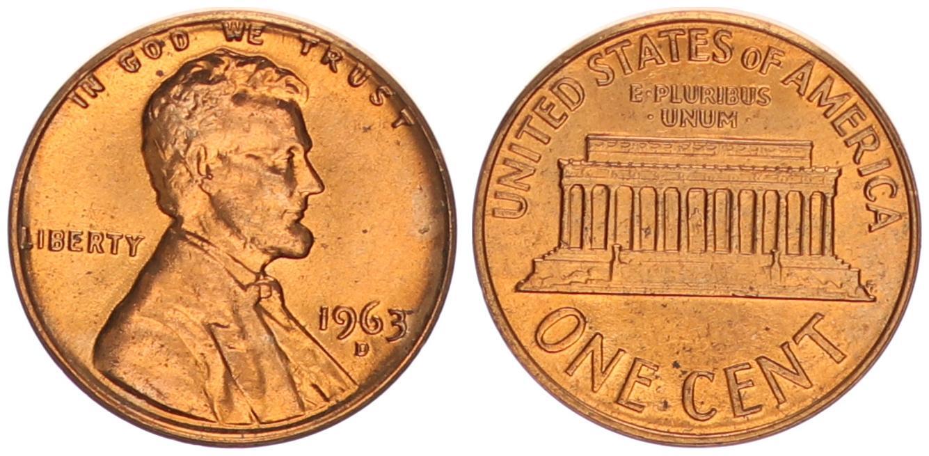 USA 1 Cent 1963 prägefrisch-Stempelglanz | MA-Shops