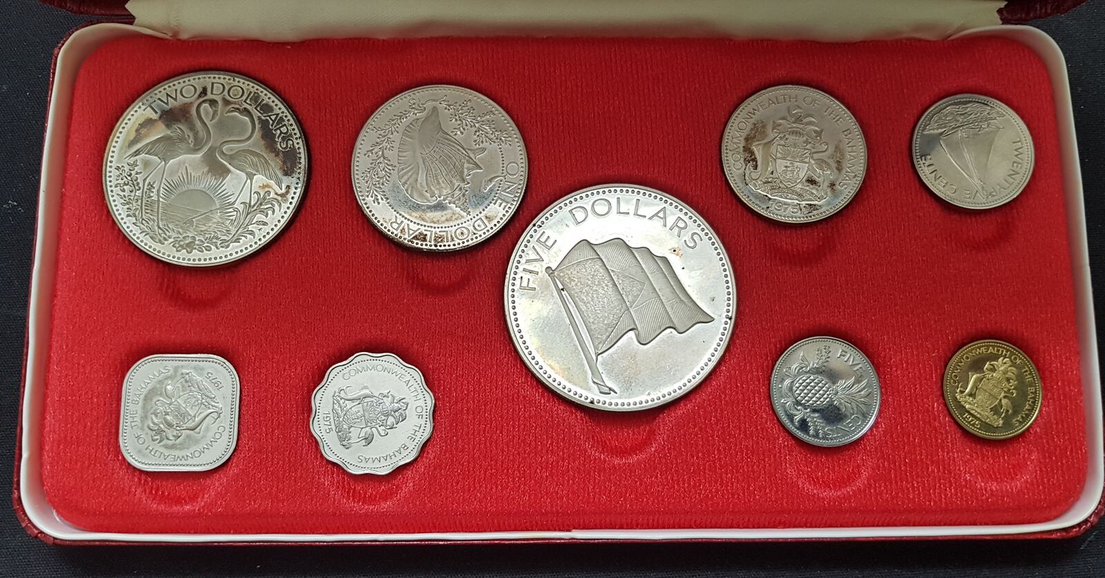 Bahamas KMS 1975 Bahama coin Proof Set, Franklin Mint PP, angelaufen ...