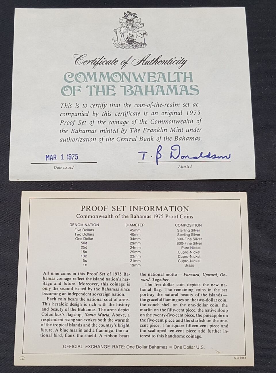 Bahamas KMS 1975 Bahama coin Proof Set, Franklin Mint PP, angelaufen ...
