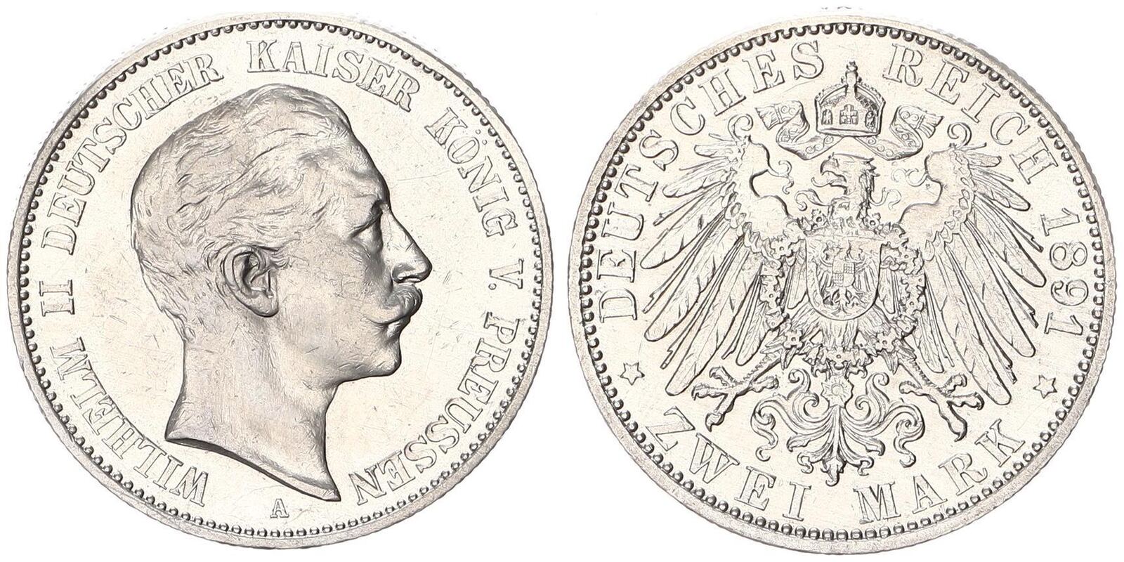 Preußen 2 Mark 1891 A Kaiser Wilhelm II. ss-vz | MA-Shops