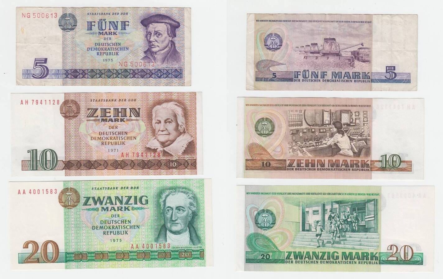 1971-85 DDR, LOT 5-500 Mark-Scheine,1971-1985 gebraucht + kassenfrisch ...