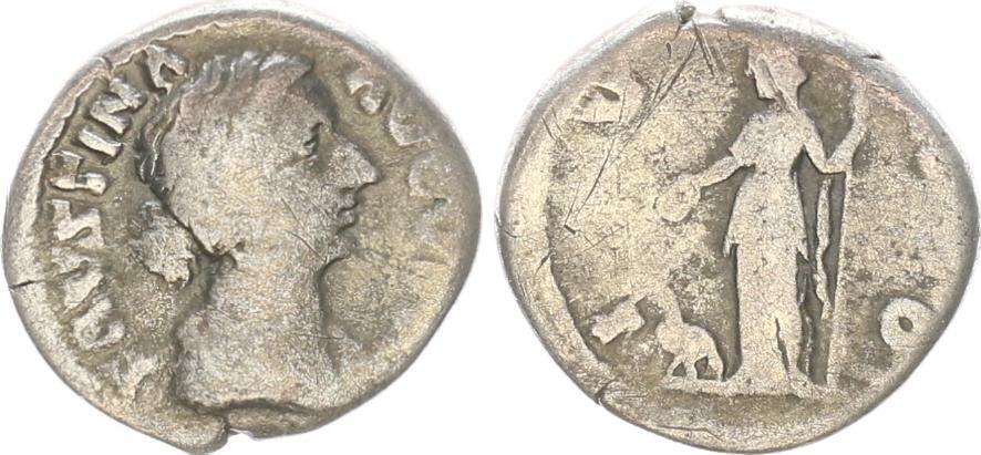 Antike / Römische Kaiserzeit/Faustina II Faustina Minor Denar mit Rückseitendarstellung Juno n.l ...