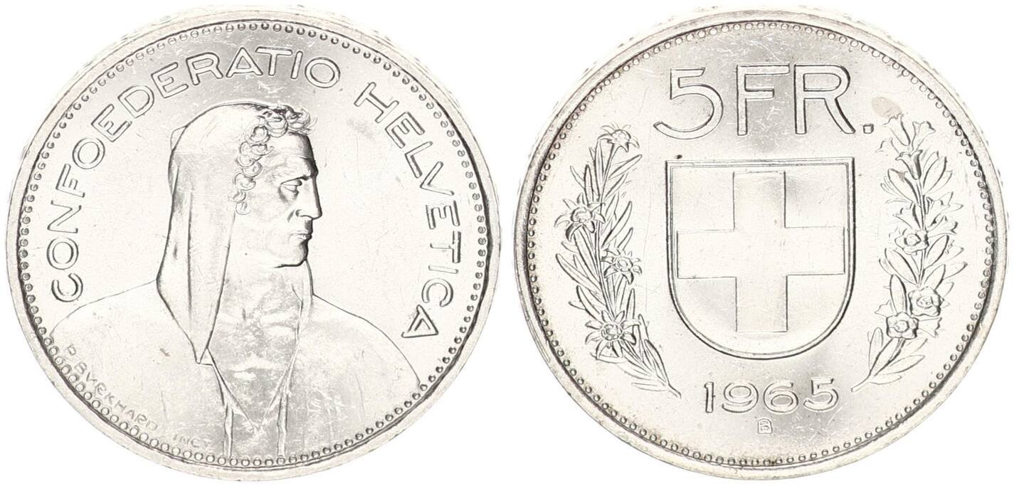 Schweiz 5 Franken 1965 B fast Stempelglanz | MA-Shops