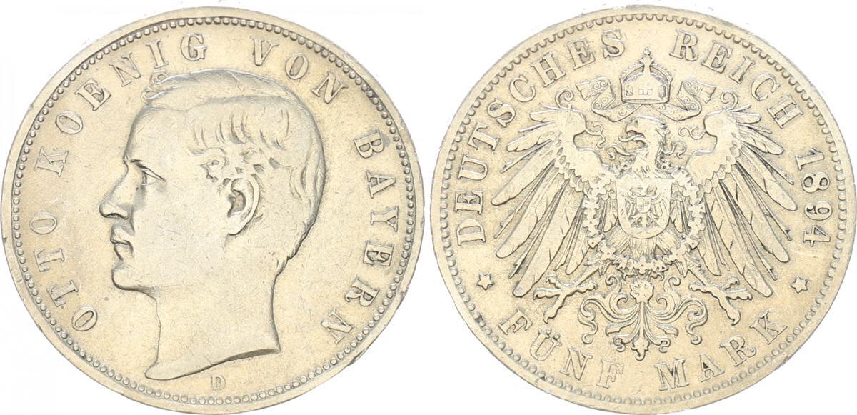 Bayern - Deutsches Kaiserreich 5 Mark 1894 D König Otto - ss | MA-Shops