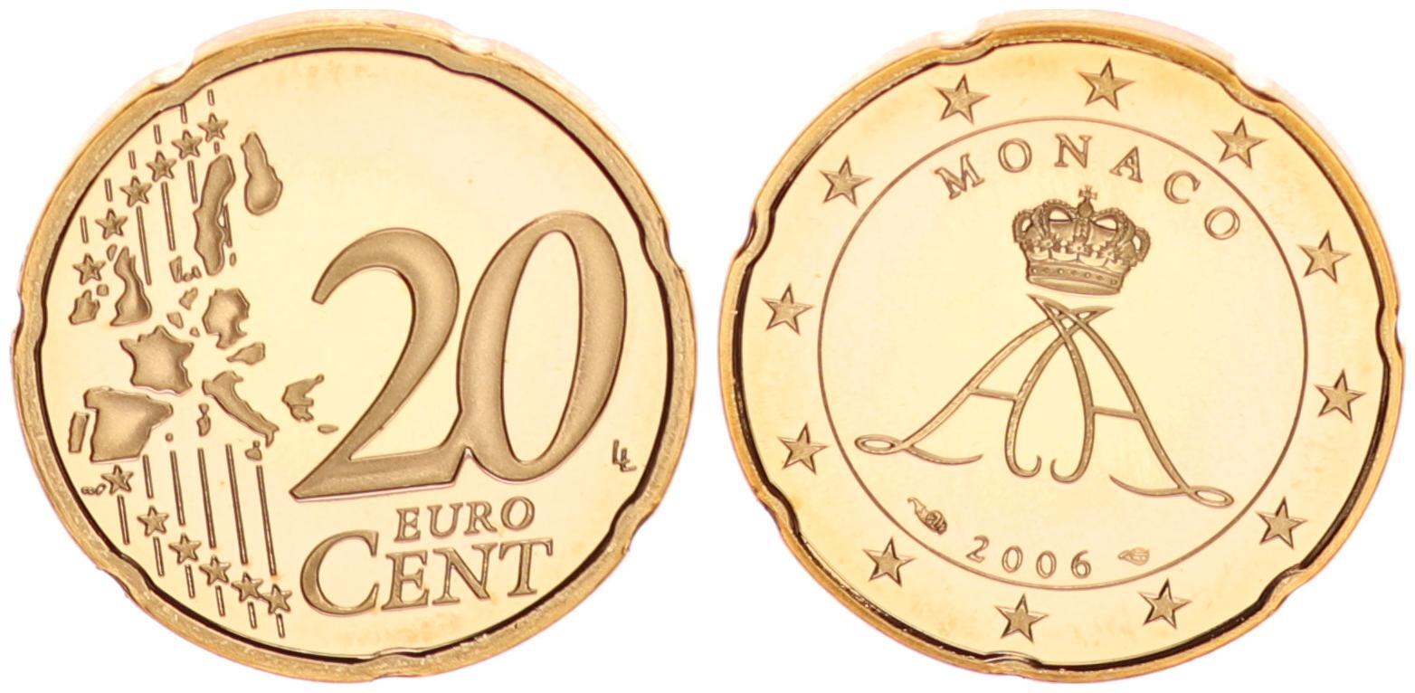 Monaco 20 Cent 2006 Kursmünze in Original Kapsel Seltenes Jahr !!! PP ...