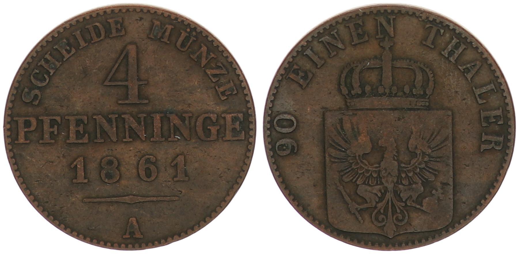 Brandenburg Preußen 4 Pfennig 1861 A Friedrich Wilhelm IV ss | MA-Shops