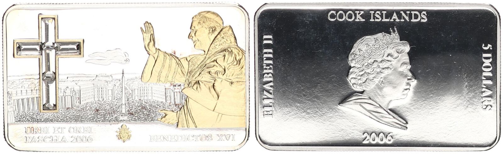 Cook Islands 5 Dollar 2006 Urbi et Orbi mit Goldauflage PP in Kapsel ...