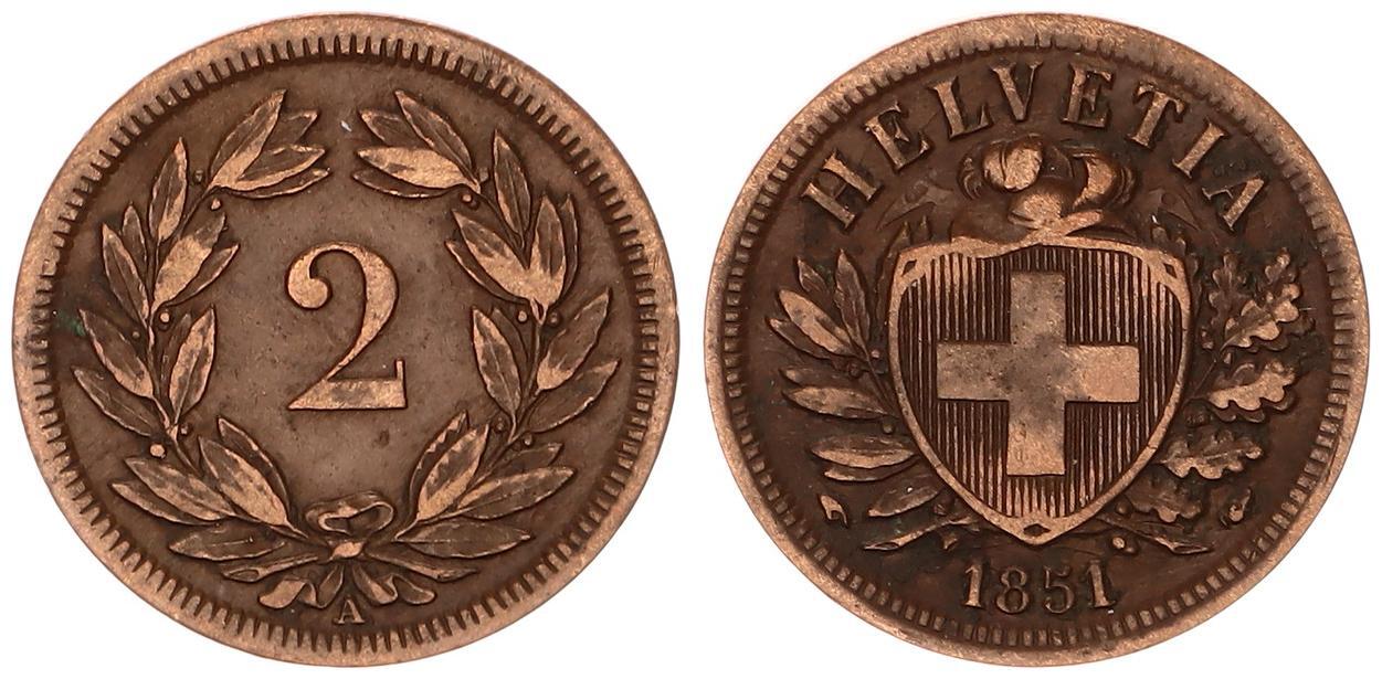 Schweiz - Helvetia 2 Rappen 1851 A ss-vz | MA-Shops