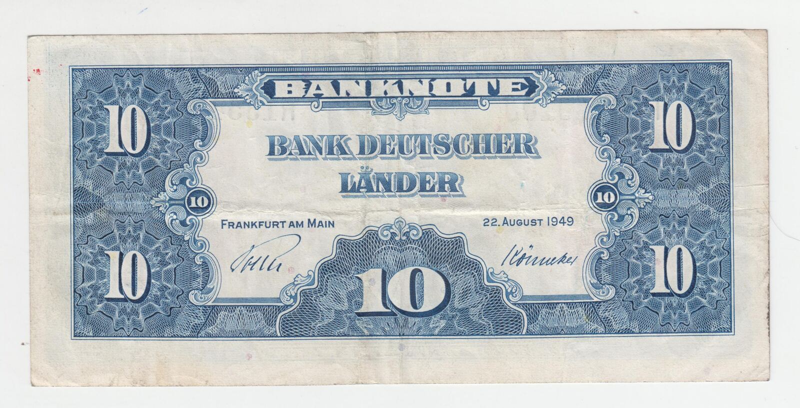 Deutschland 10 DM - 10 Deutsche Mark 22. August 1949 10 DM Banknote ...
