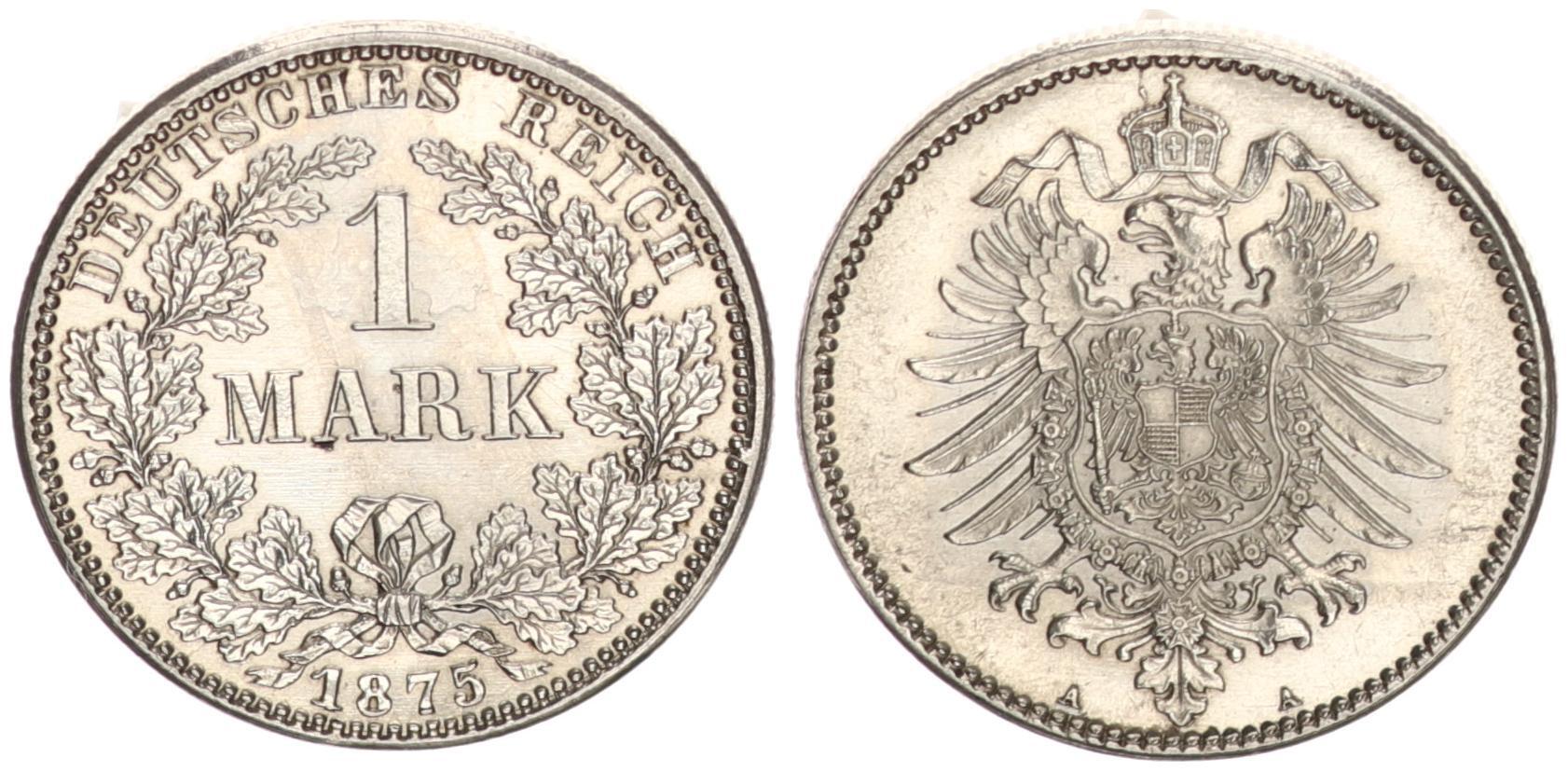 Kaiserreich 1 Mark 1875 A kleiner Adler fast St, leicht gereinigt | MA ...